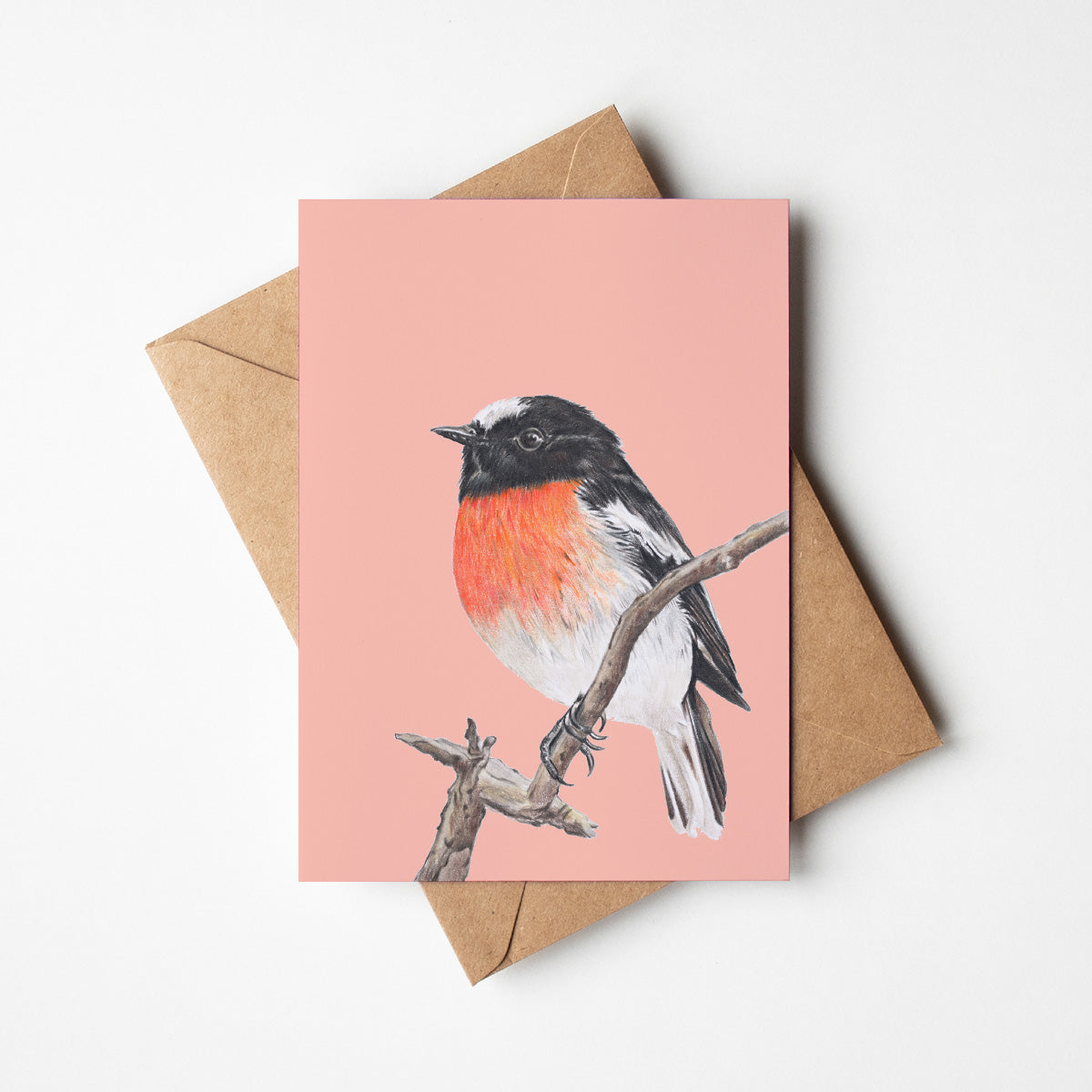 Scarlet Robin/peach Greeting Card – Hayley Wilson